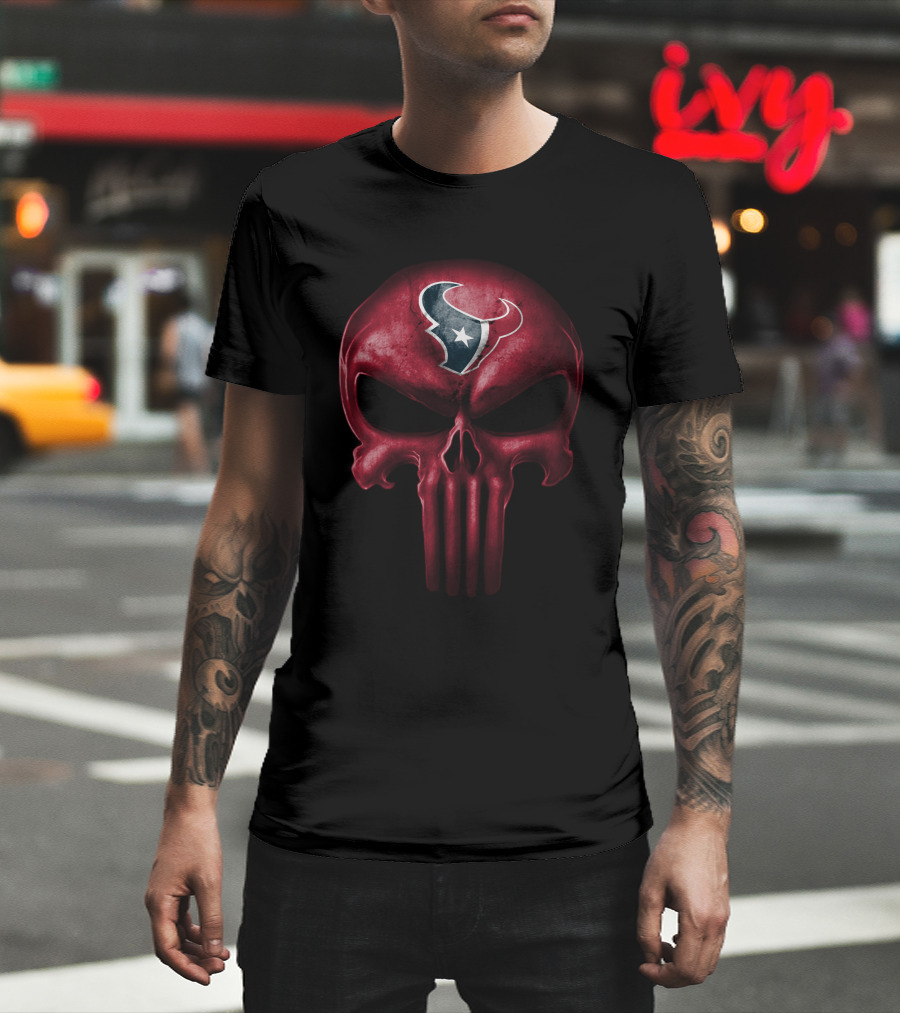 Houston Texans Skull Nfl Punisher Style T-Shirt