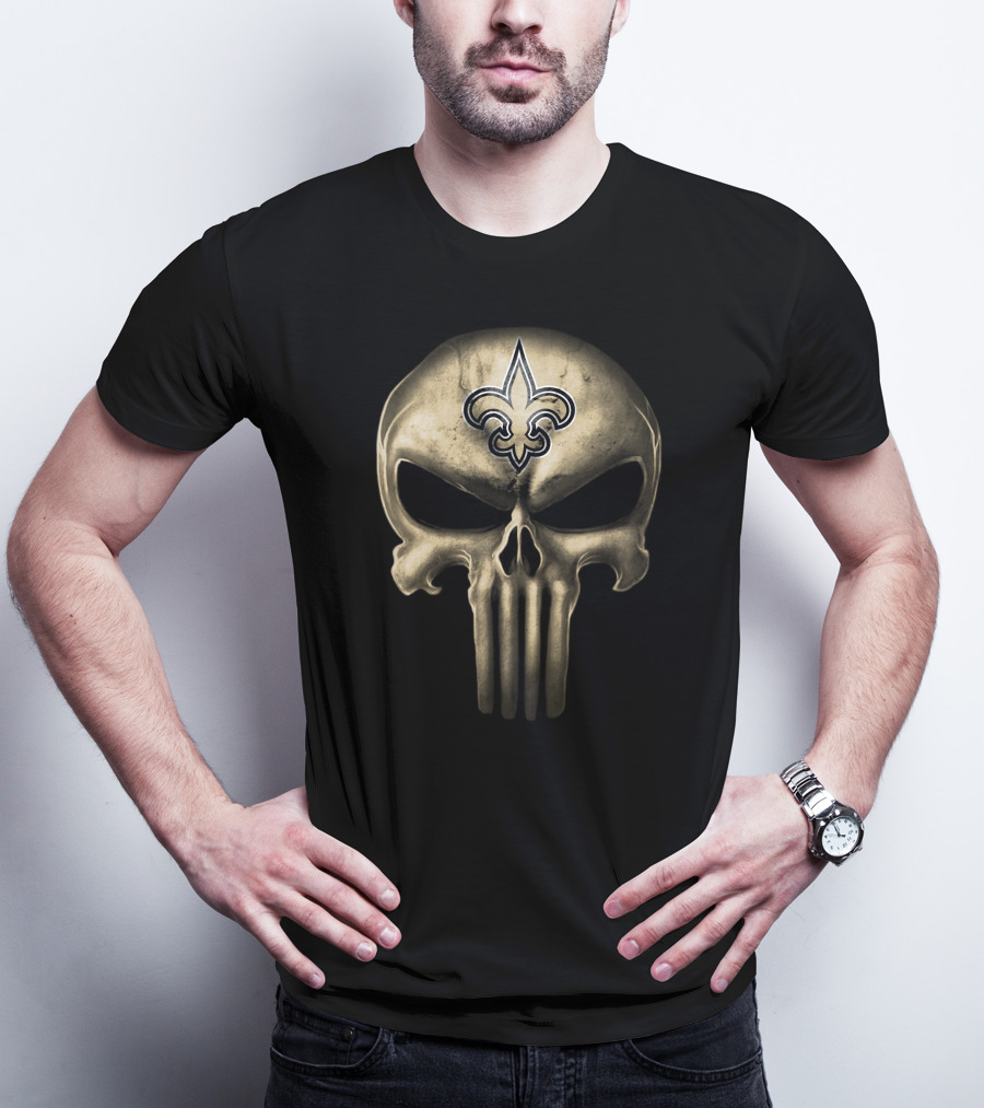 New Orleans Saints Skull Emblem Fleur-De-Lis Iconic Symbol T-Shirt
