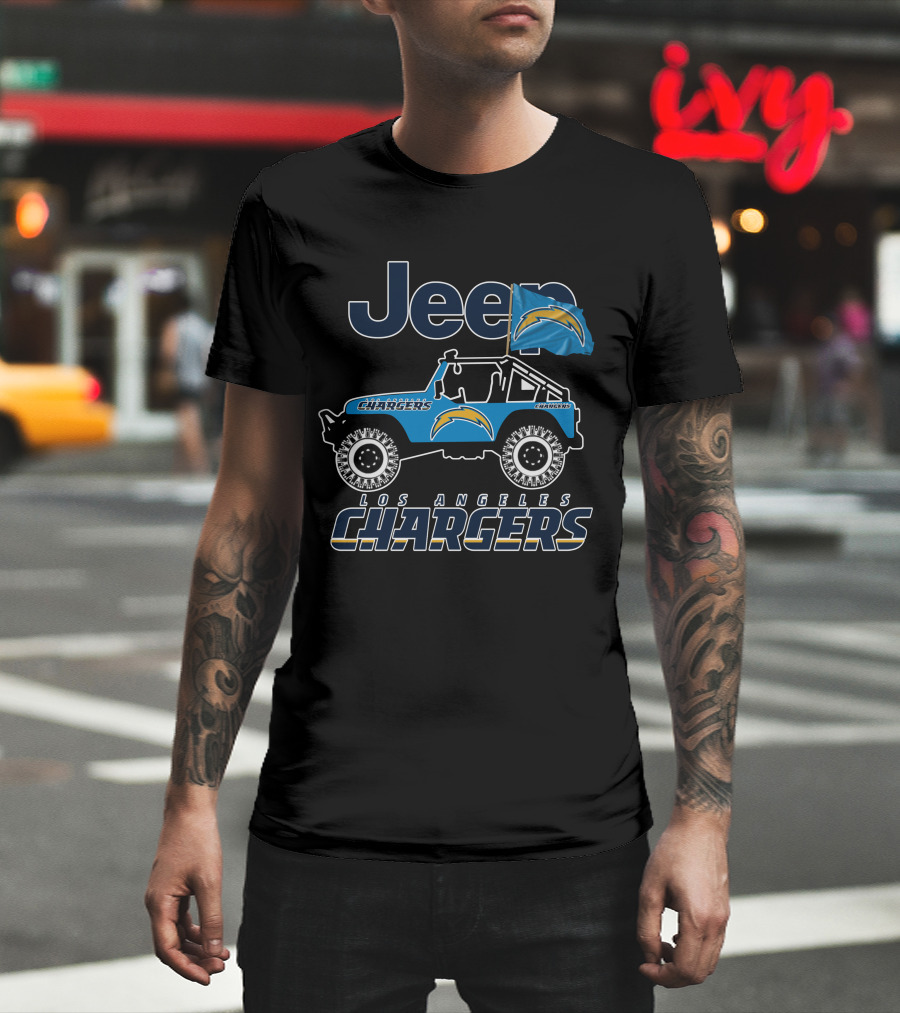 Los Angeles Chargers Jeep Nfl Team Logo Blue Flag Off-Road Adventure T-Shirt