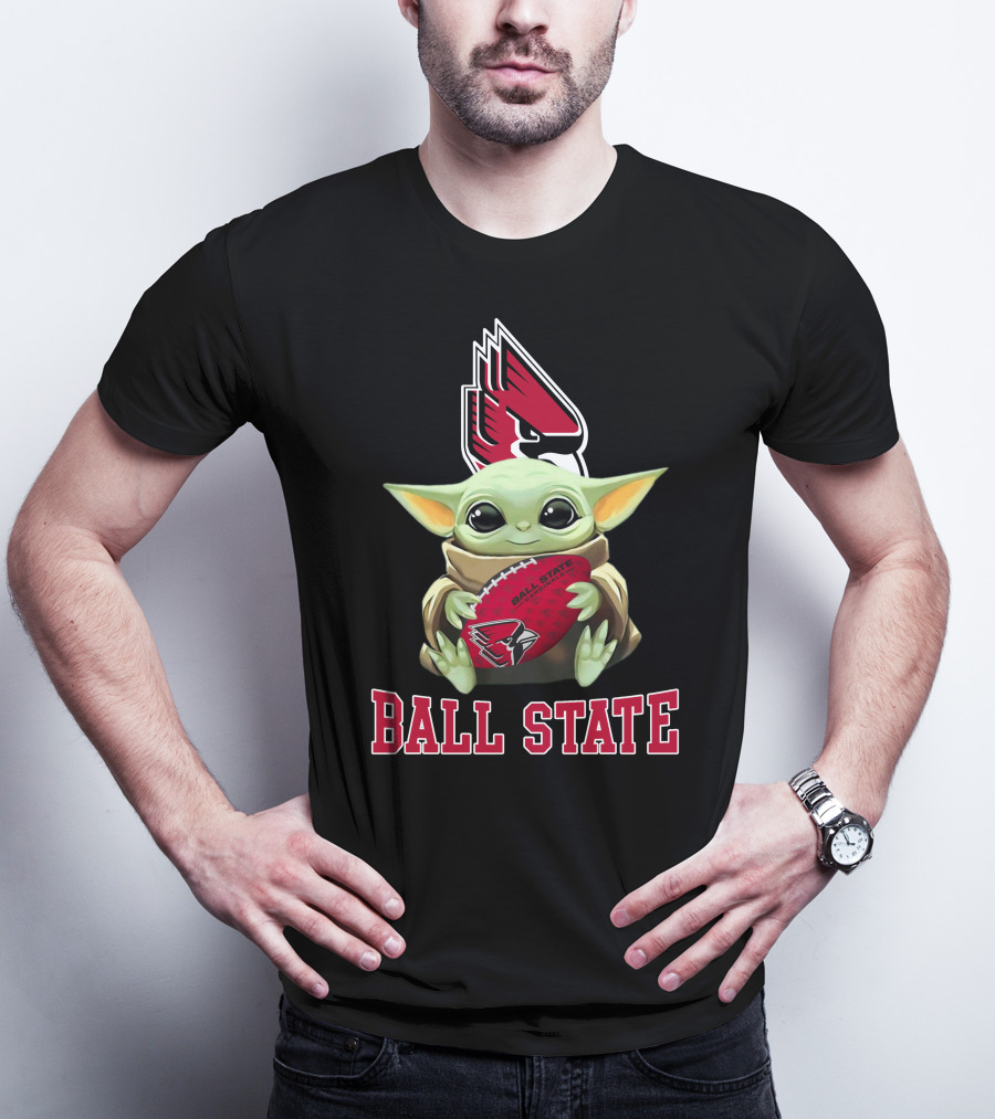 Ball State Cardinals Baby Yoda Football T-Shirt