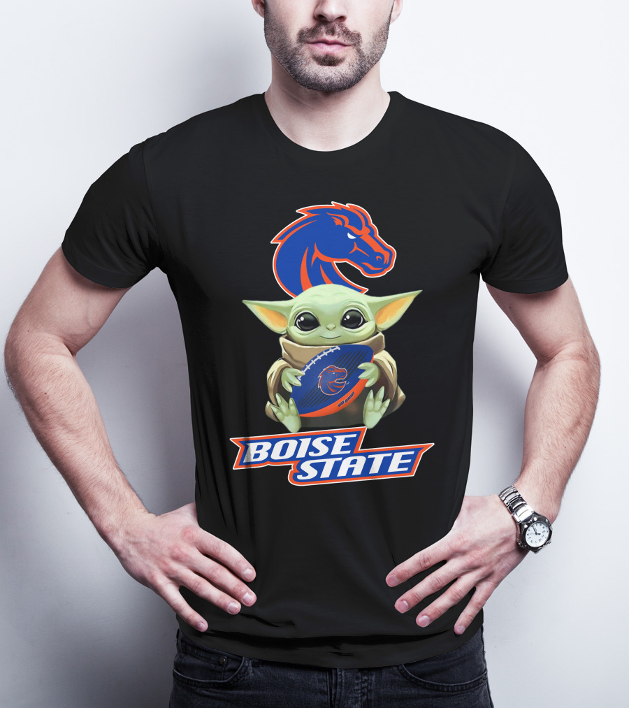 Boise State Broncos Baby Yoda Holding Football T-Shirt