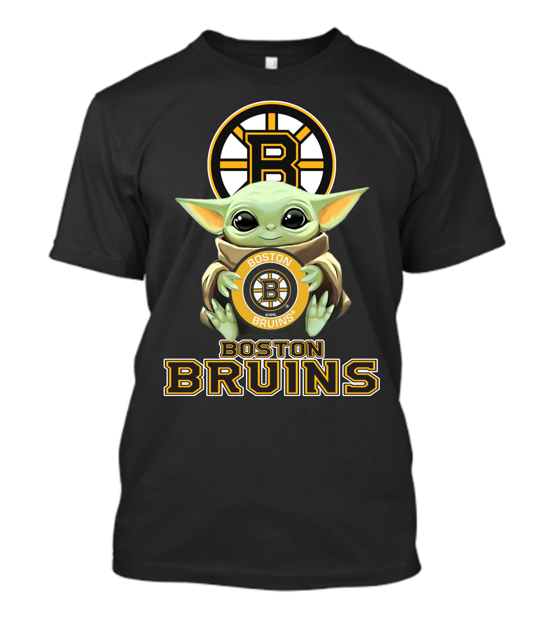 Boston Bruins Baby Yoda Holding Team Logo Plush T-Shirt