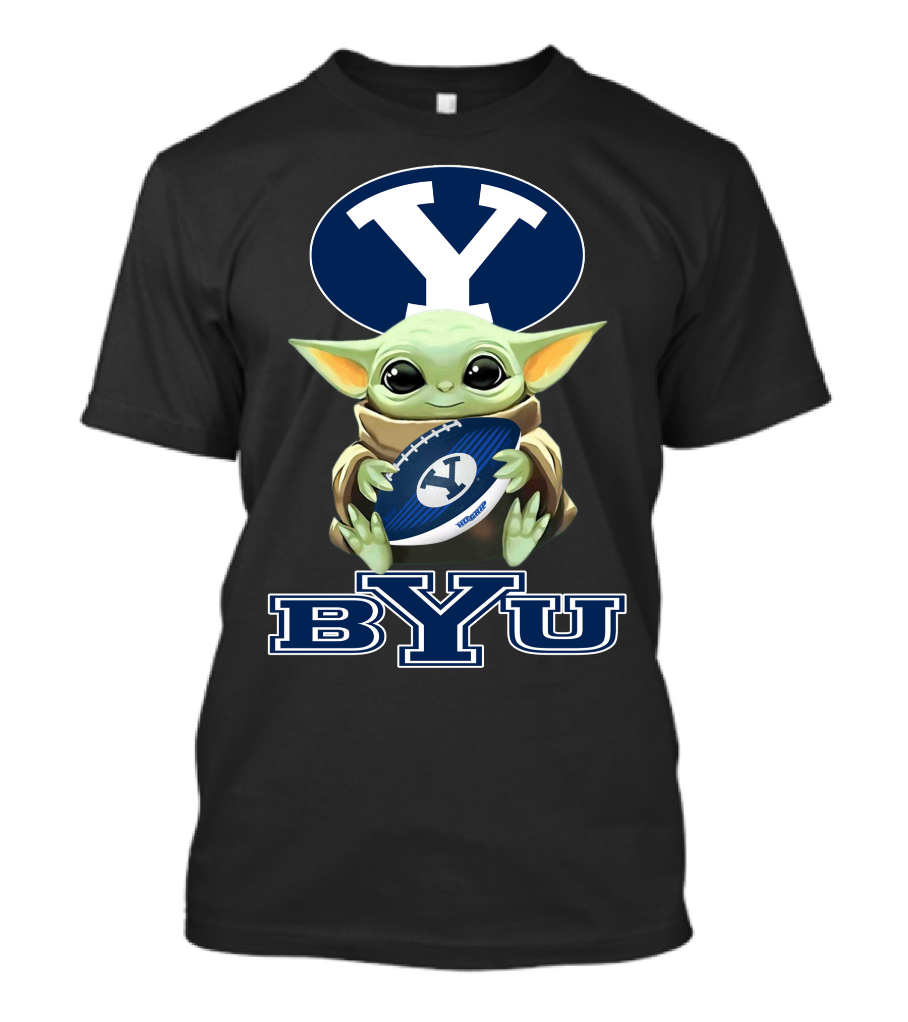 Byu Cougars Baby Yoda Holding Football With Byu T-Shirt
