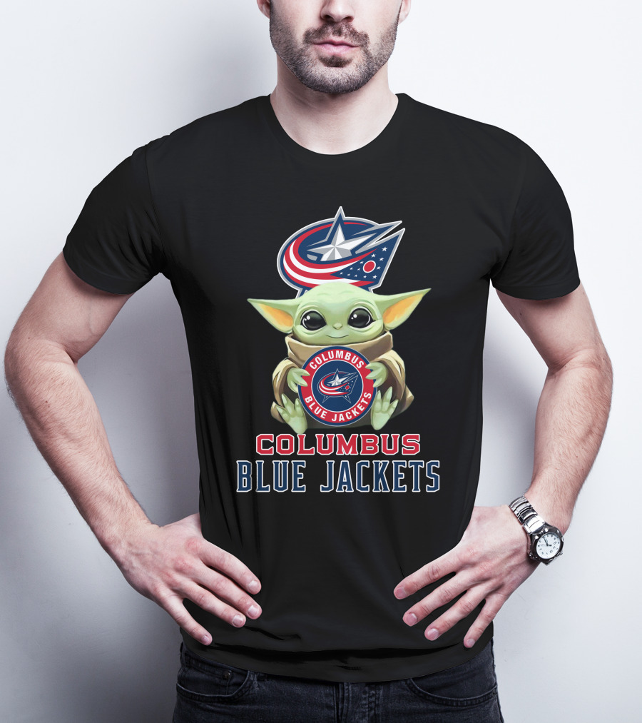 Columbus Blue Jackets Baby Yoda Holding Team T-Shirt
