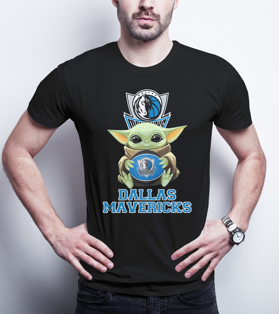 Dallas Mavericks Baby Yoda Holding Basketball T-Shirt