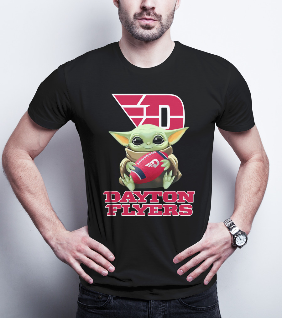Dayton Flyers Baby Yoda Holding Football T-Shirt