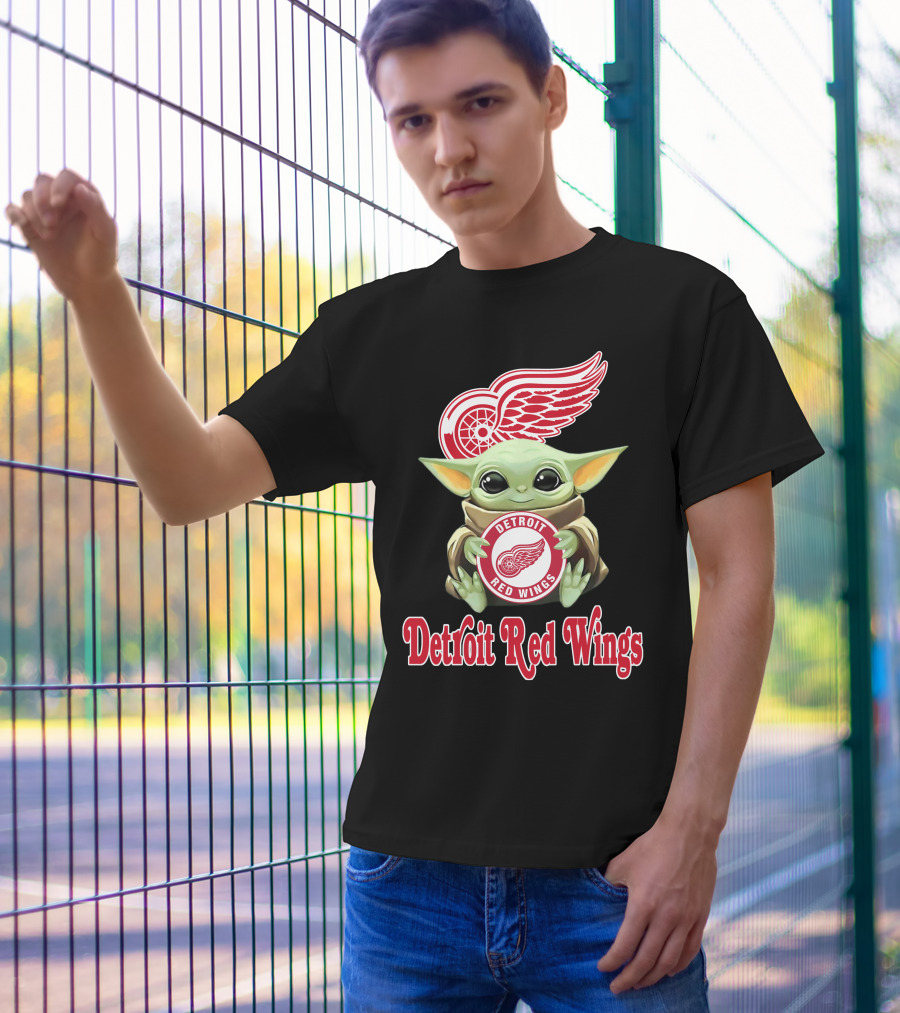 Detroit Red Wings Baby Yoda Holding T-Shirt