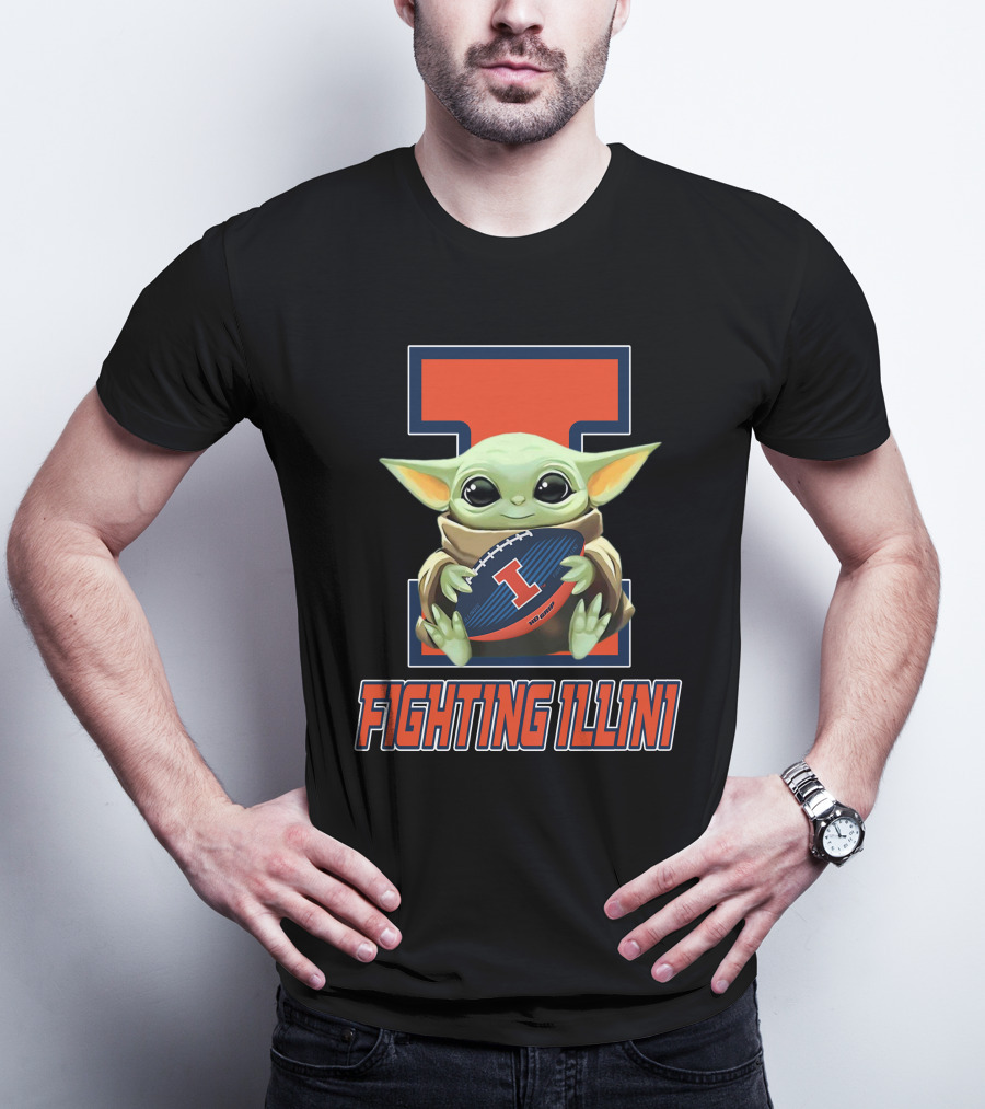 Illinois Fighting Illini Baby Yoda Football T-Shirt