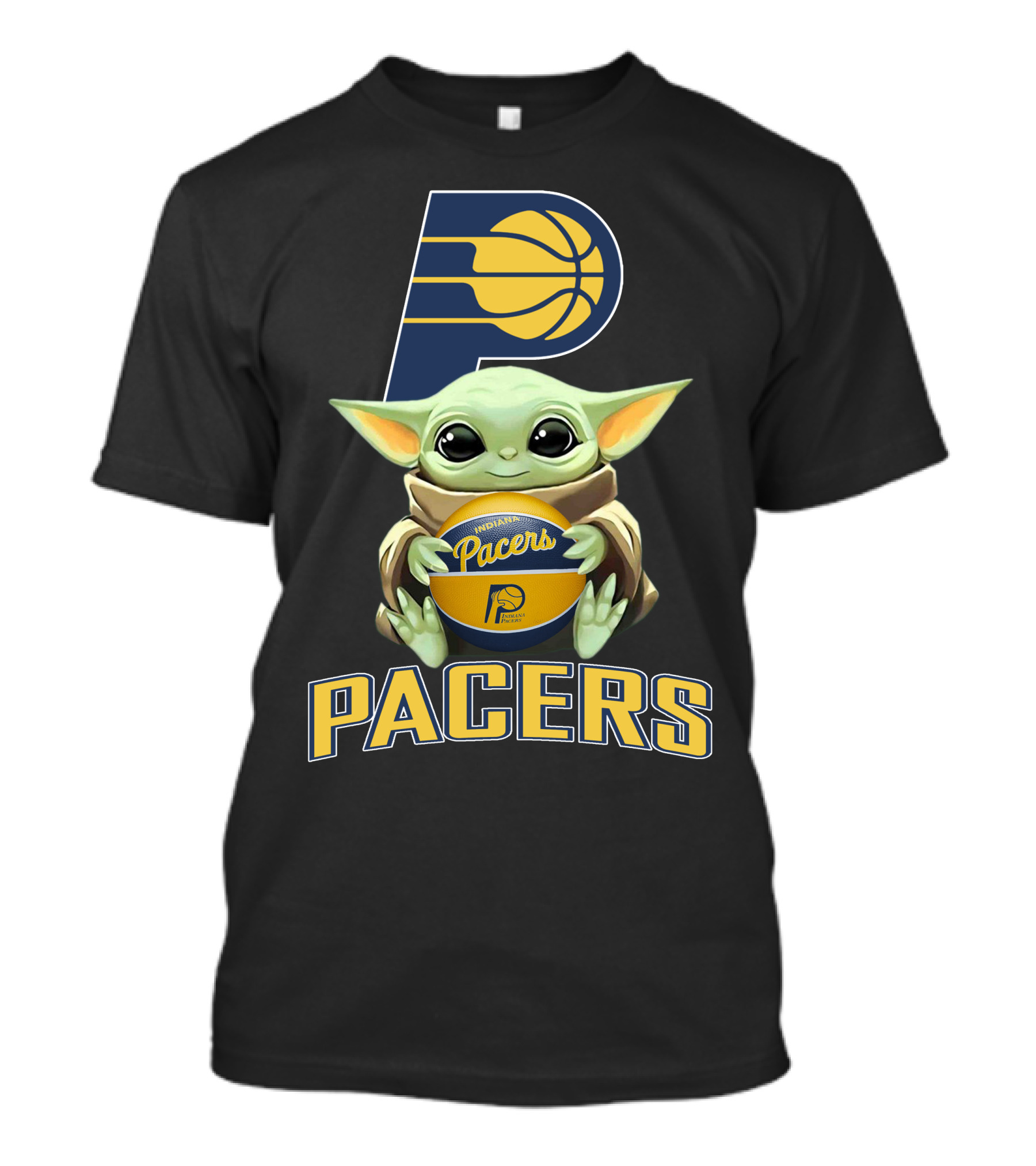 Indiana Pacers Logo With Baby Yoda Holding Basketball T-Shirt