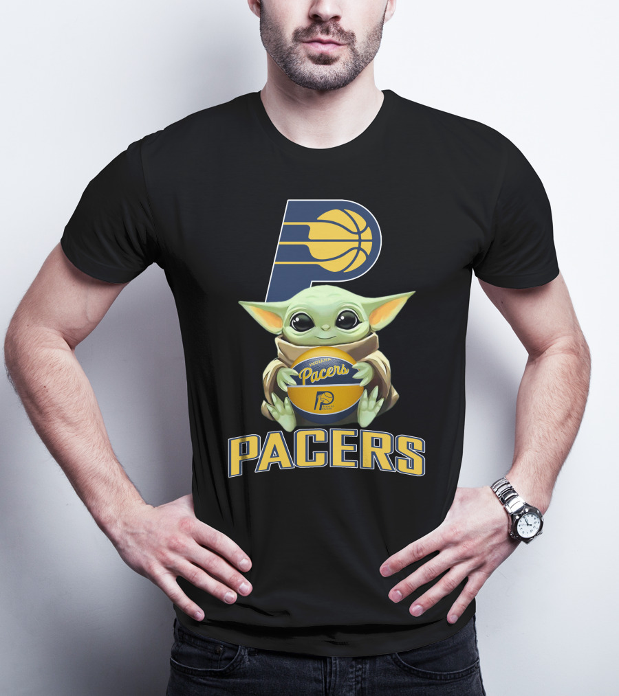 Indiana Pacers Logo With Baby Yoda Holding Basketball T-Shirt