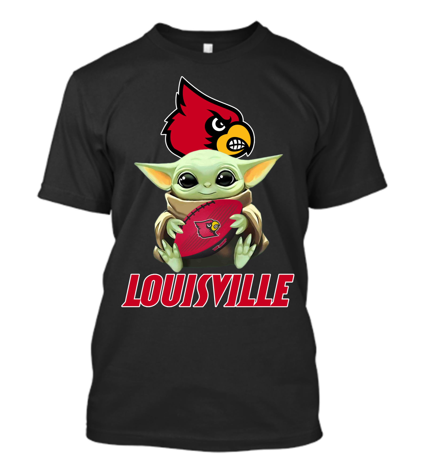 Louisville Cardinals Baby Yoda Holding Football T-Shirt