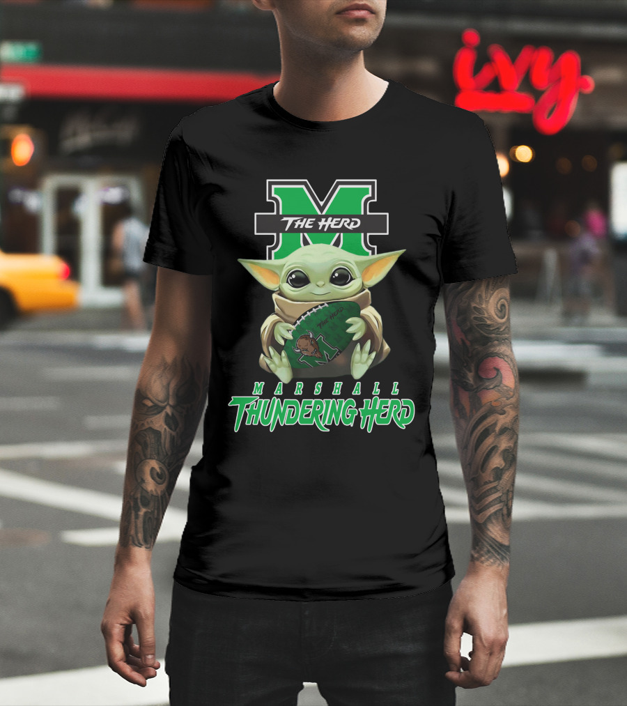 Marshall Thundering Herd Baby Yoda The Herd Football T-Shirt