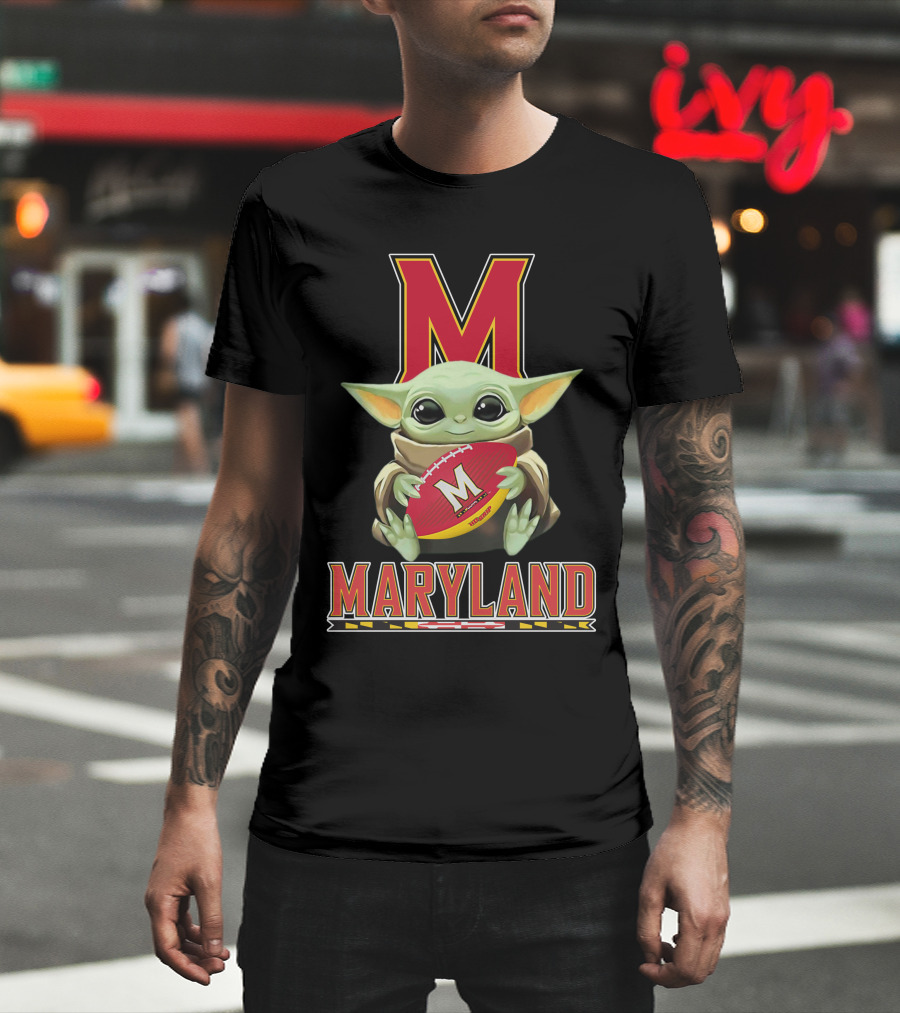 Maryland Terrapins Baby Yoda Football Fan T-Shirt