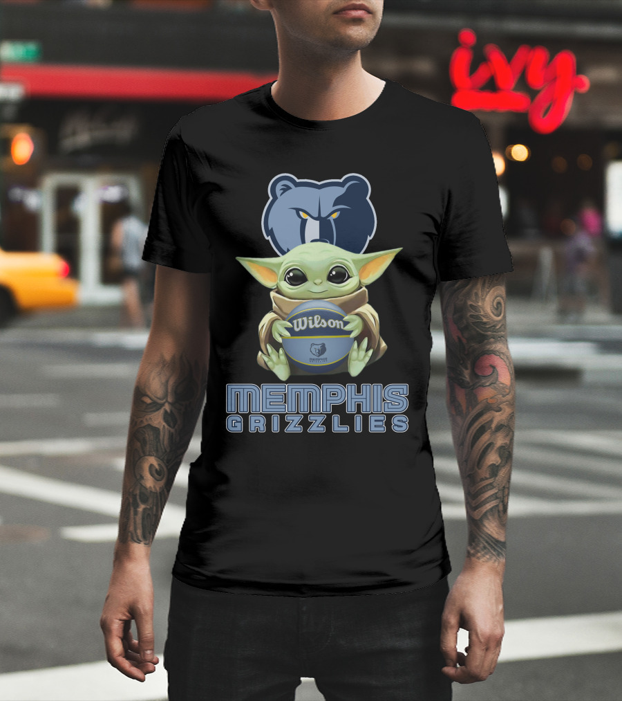 Memphis Grizzlies Baby Yoda Holding Wilson Basketball T-Shirt