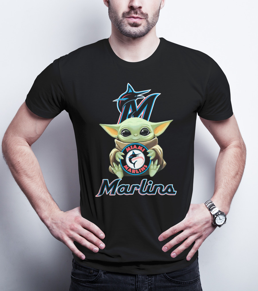 Miami Marlins Baby Yoda Holding Logo With Baseball And Team T-Shirt