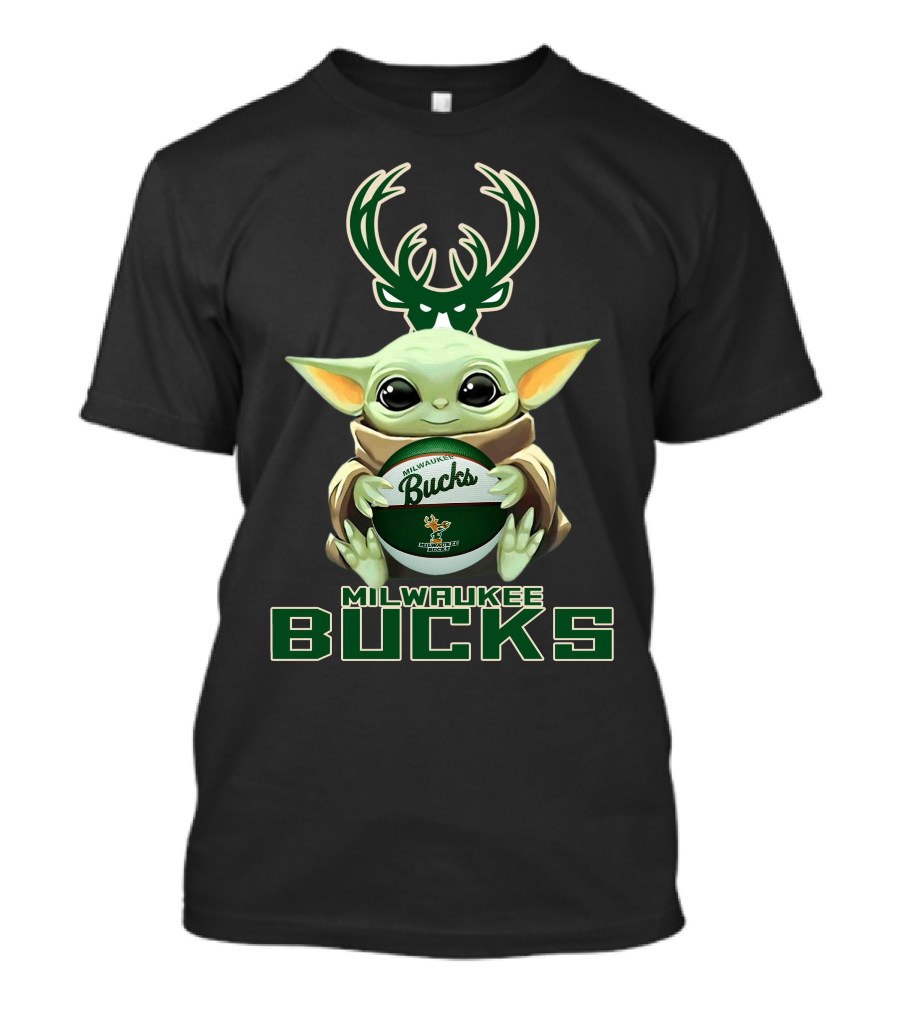 Milwaukee Bucks Baby Yoda Holding Bucks Basketball Star Wars Crossover T-Shirt