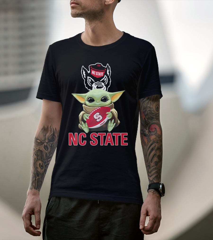 Nc State Wolfpack Baby Yoda Holding Football T-Shirt