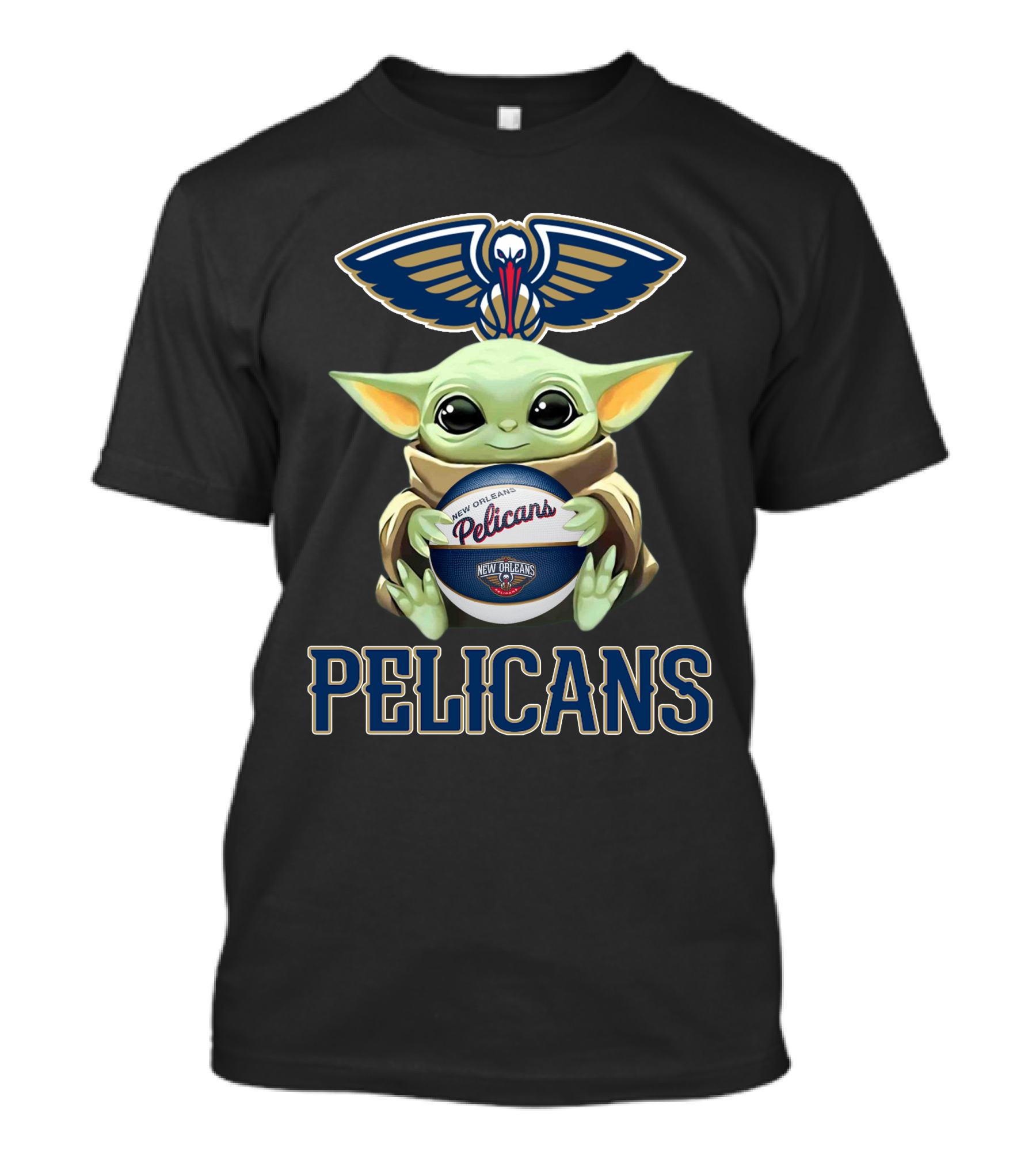 New Orleans Pelicans Baby Yoda Holding Basketball With Team T-Shirt