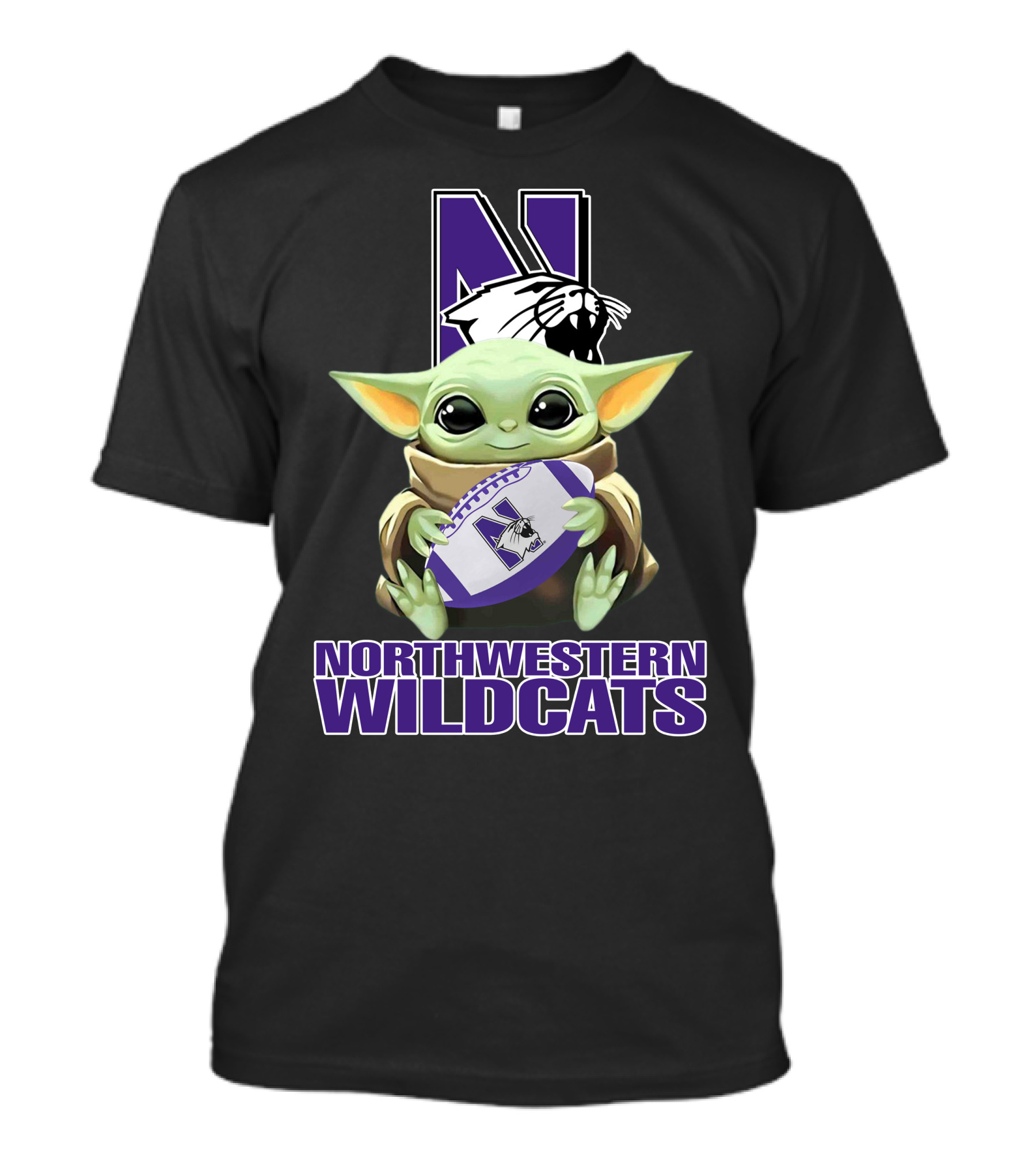 Northwestern Wildcats Baby Yoda Holding Football T-Shirt