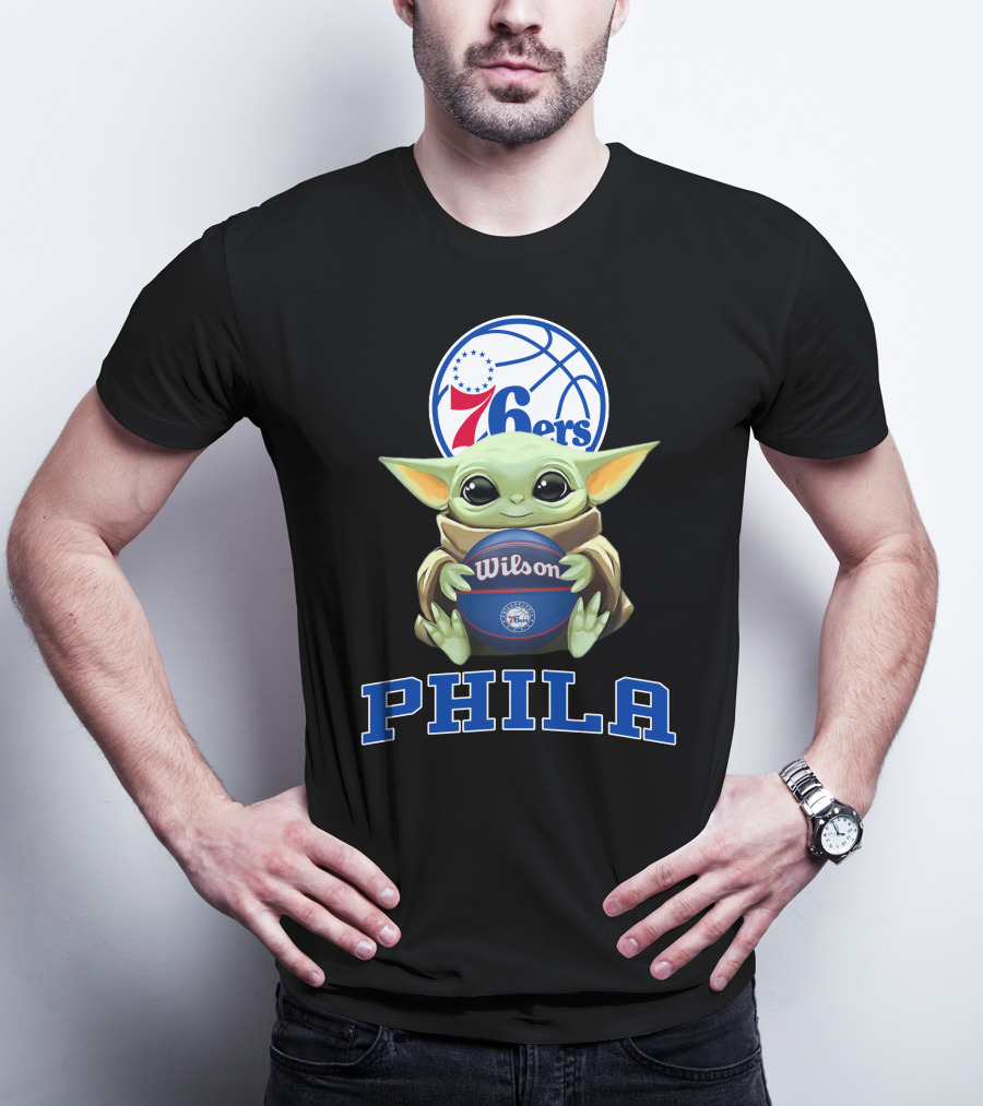 Philadelphia 76ers Baby Yoda Holding Wilson Basketball Phila T-Shirt