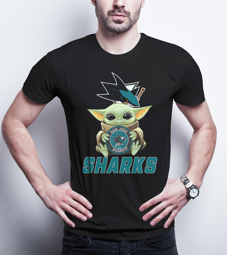 San Jose Sharks Baby Yoda Holding T-Shirt
