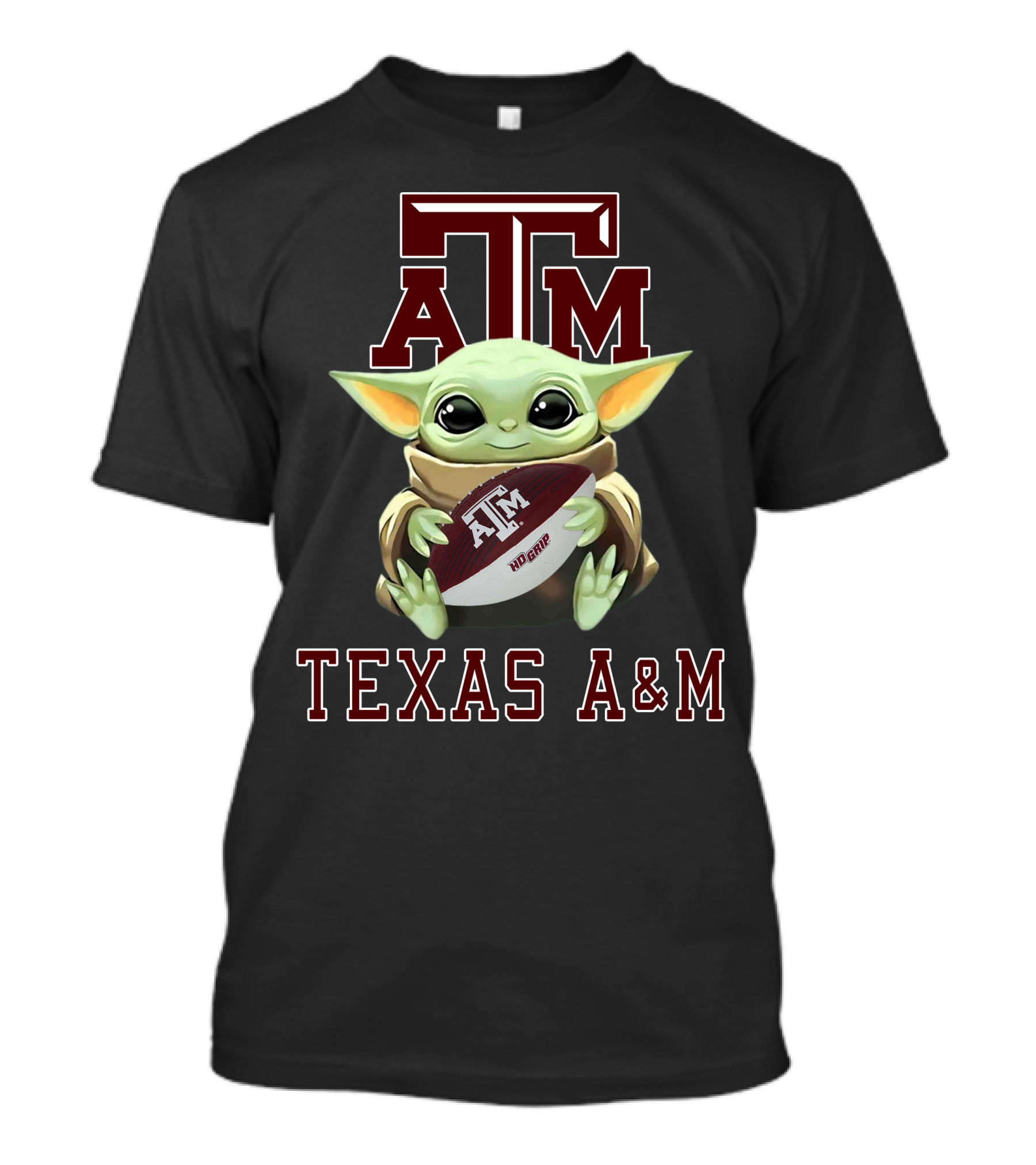 Texas A&M Aggies Baby Yoda Holding Football T-Shirt
