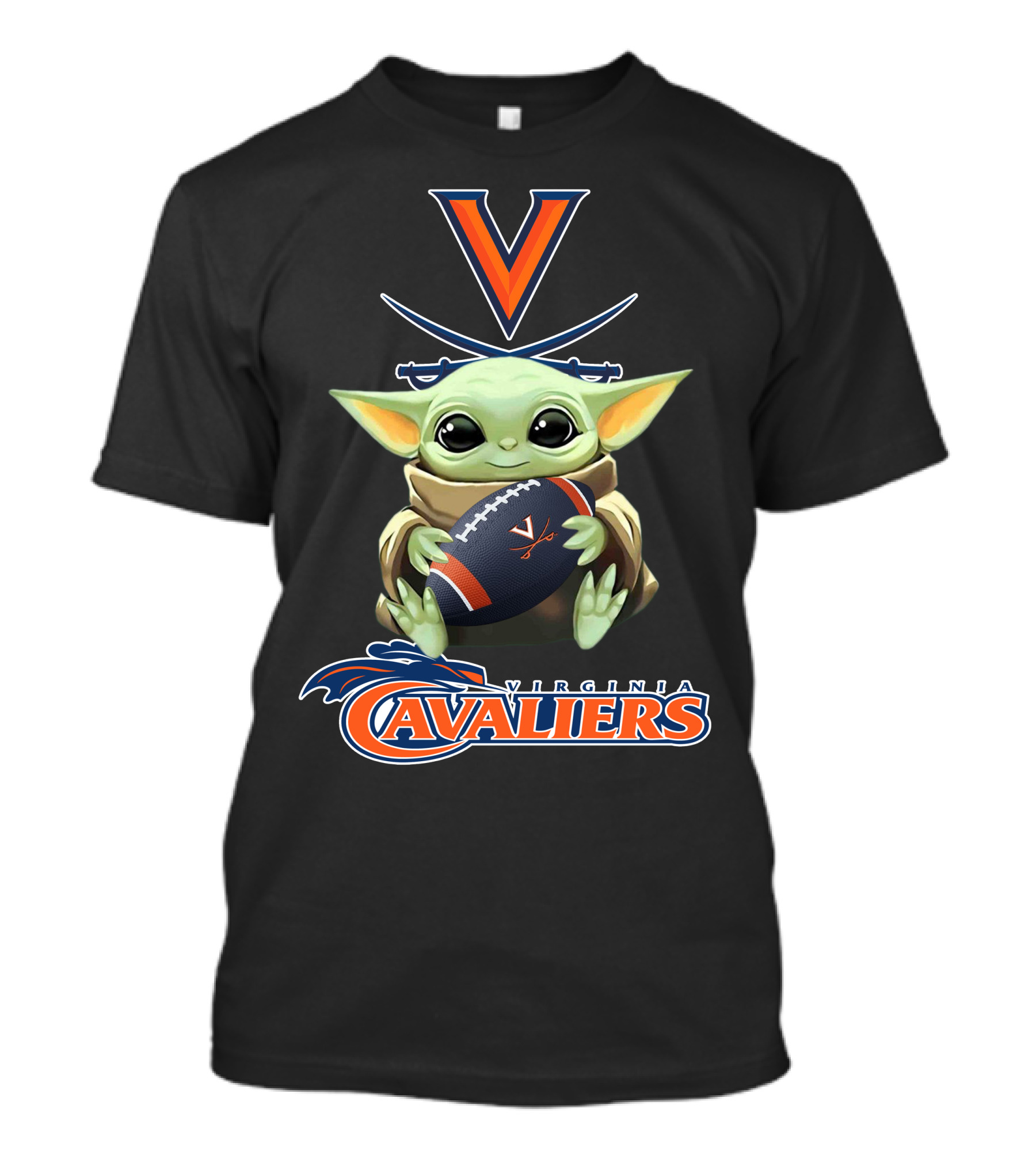 Virginia Cavaliers Baby Yoda Football Fan Logo Artwork T-Shirt
