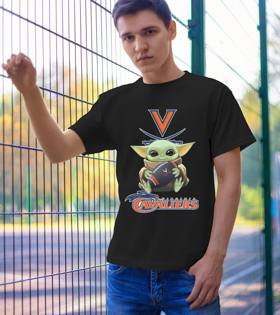 Virginia Cavaliers Baby Yoda Football Fan Logo Artwork T-Shirt