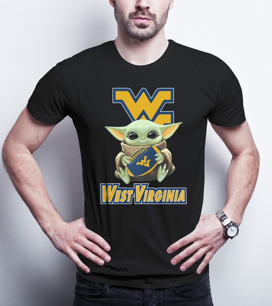 West Virginia Mountaineers Baby Yoda Football T-Shirt
