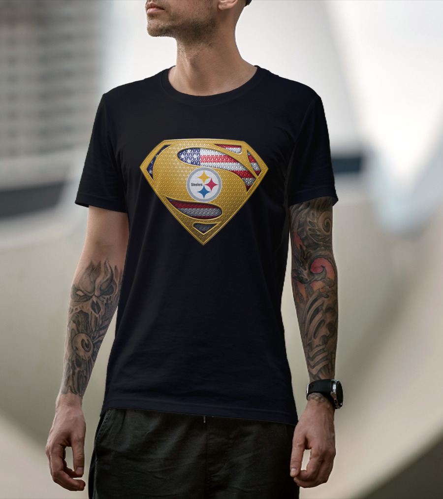 Pittsburgh Steelers Superman American Flag T-Shirt