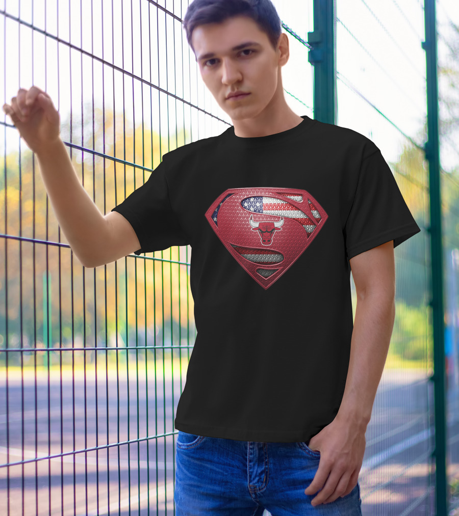 Chicago Bulls Superman Emblem With American Flag T-Shirt
