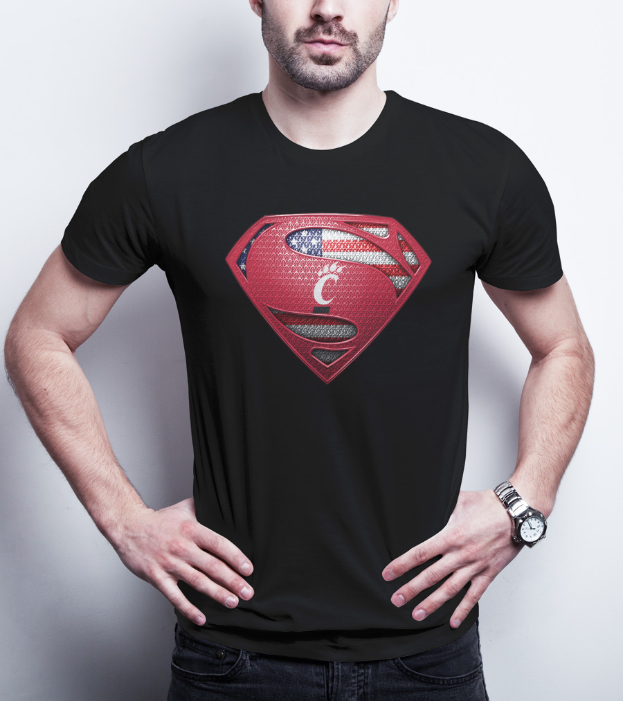 Superman Cincinnati Bearcats American Flag Shield T-Shirt