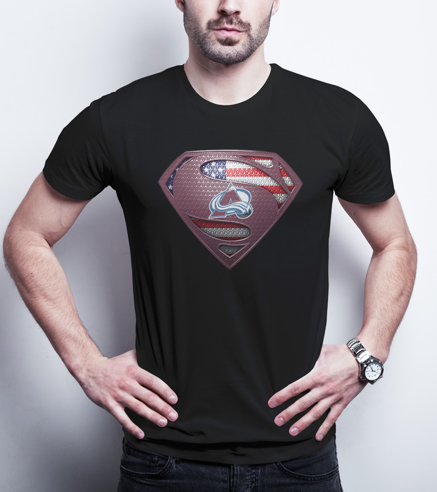 Colorado Avalanche Superman Shield American Flag T-Shirt