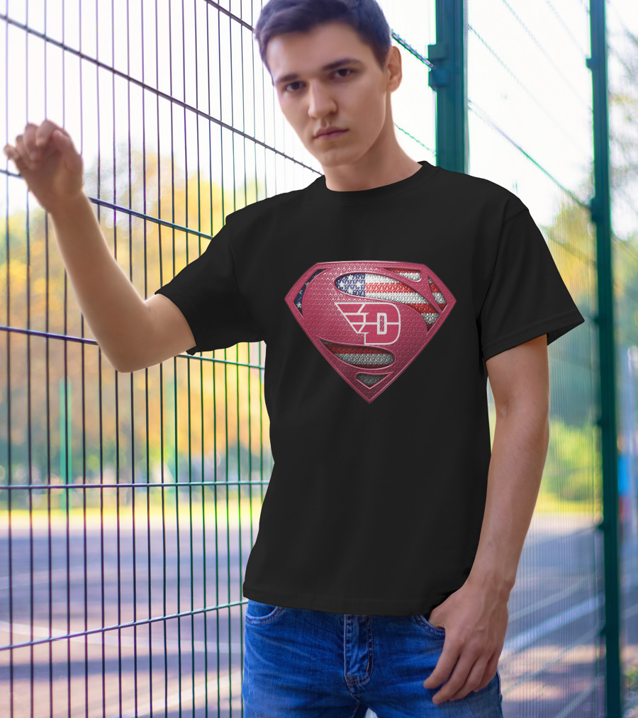 Dayton Flyers Superman Logo American Flag T-Shirt