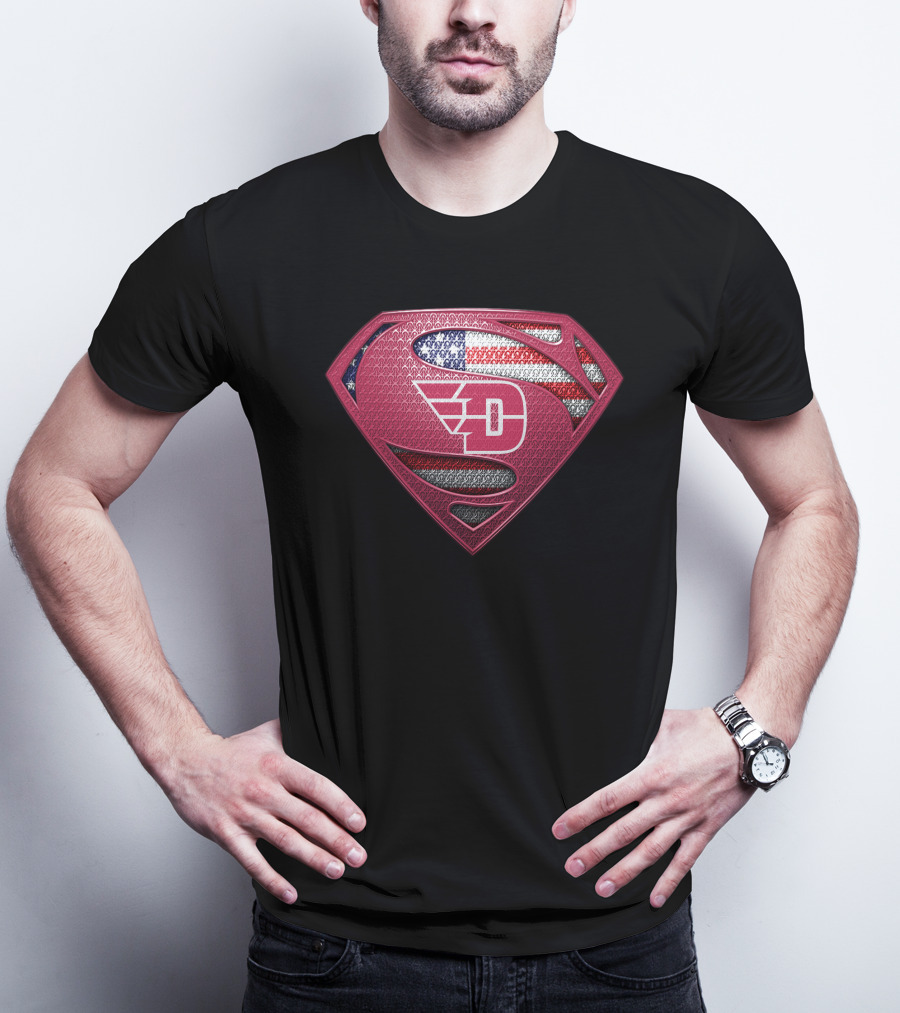 Dayton Flyers Superman Logo American Flag T-Shirt