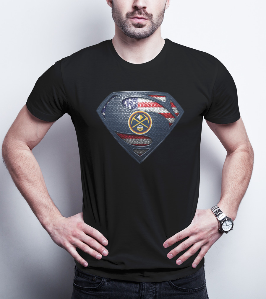 Denver Nuggets Superman American Flag Logo Badge T-Shirt