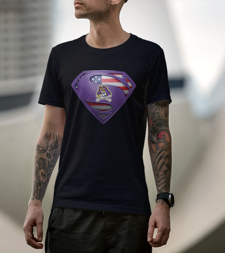 Ecu Pirates Superman Shield American Flag T-Shirt