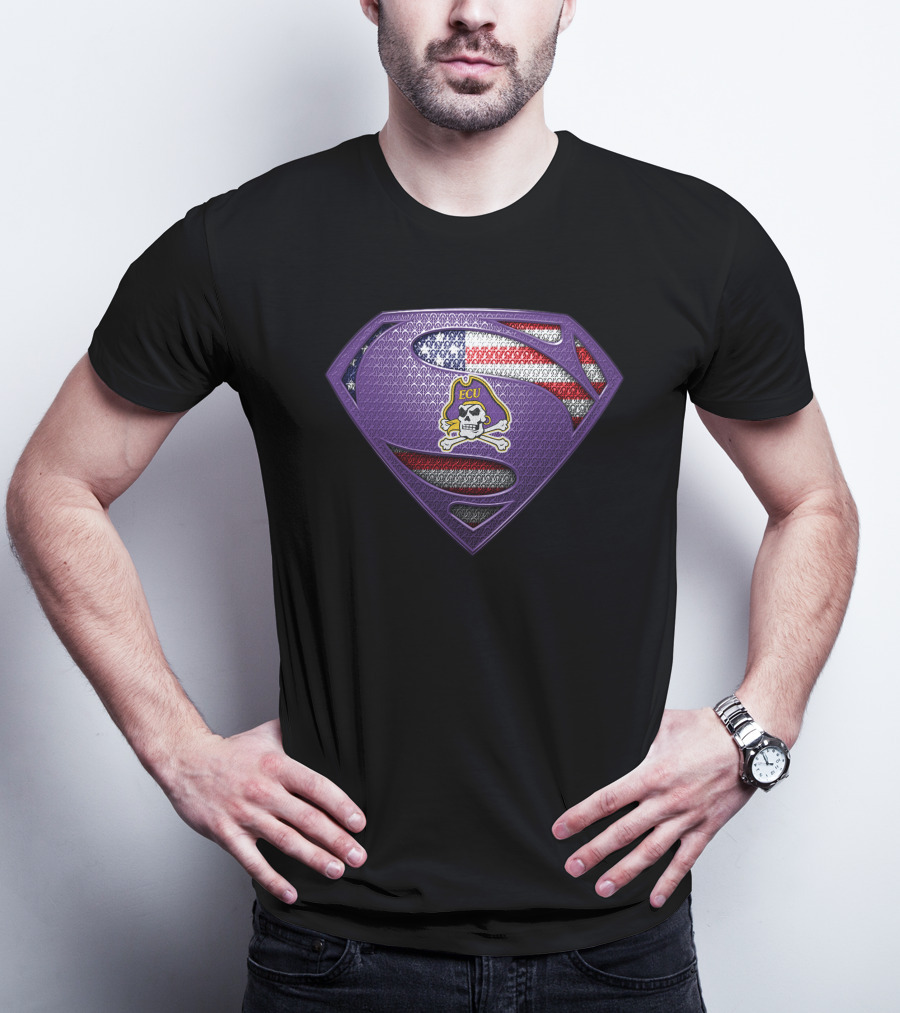 Ecu Pirates Superman Shield American Flag T-Shirt