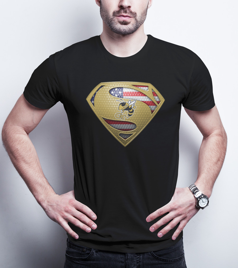 Georgia Tech Yellow Jackets Superman American Flag T-Shirt
