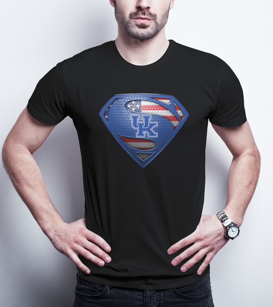 Kentucky Wildcats Uk American Flag Superman T-Shirt