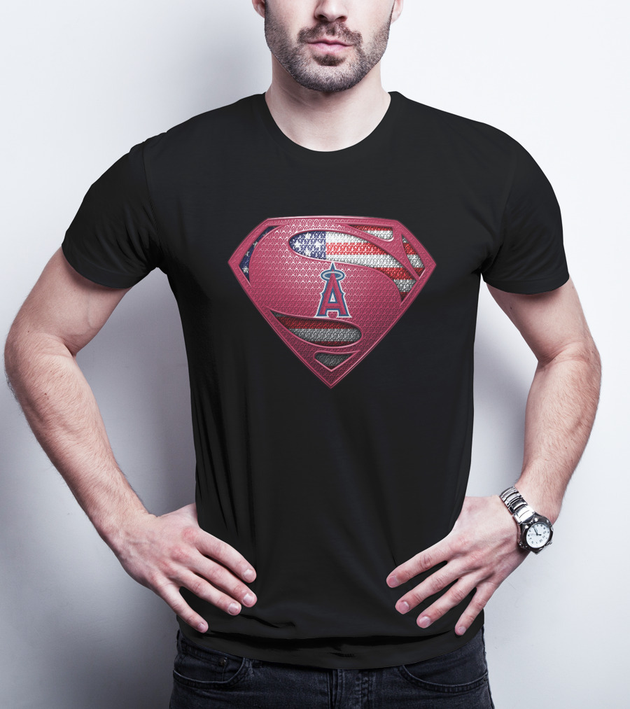 Los Angeles Angels Superman Shield American Flag T-Shirt