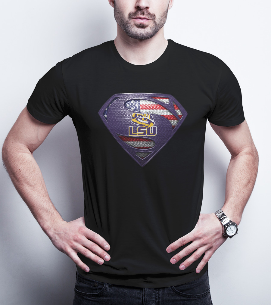Lsu Tigers Superman American Flag T-Shirt