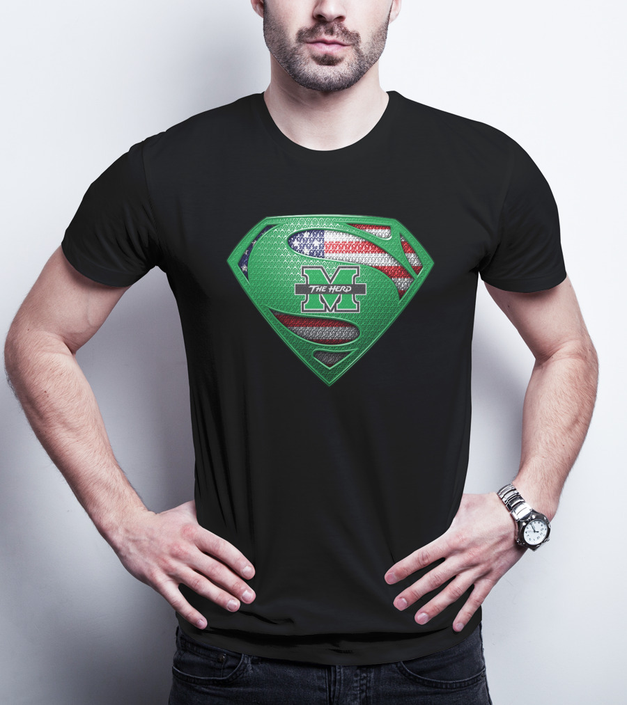 Marshall Thundering Herd Superman Logo With American Flag Element T-Shirt
