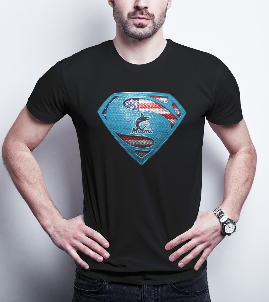 Miami Marlins Superman American Flag T-Shirt