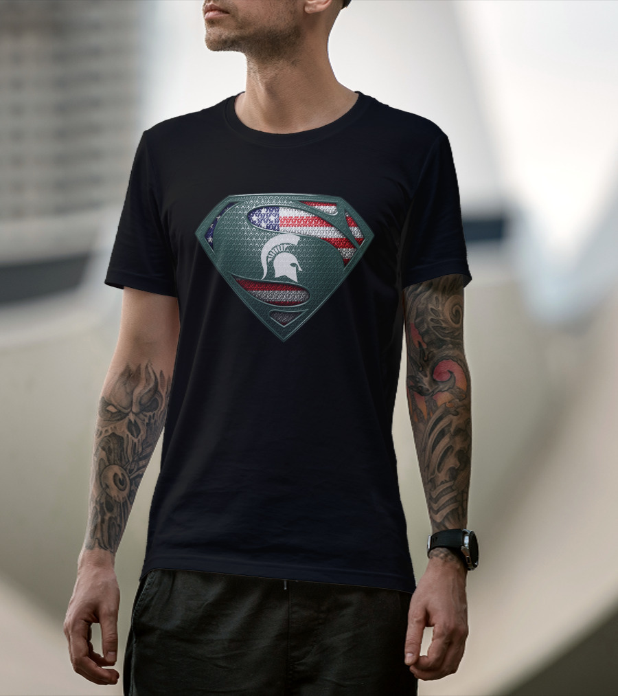 Michigan State Spartans Superman American Flag Crest T-Shirt
