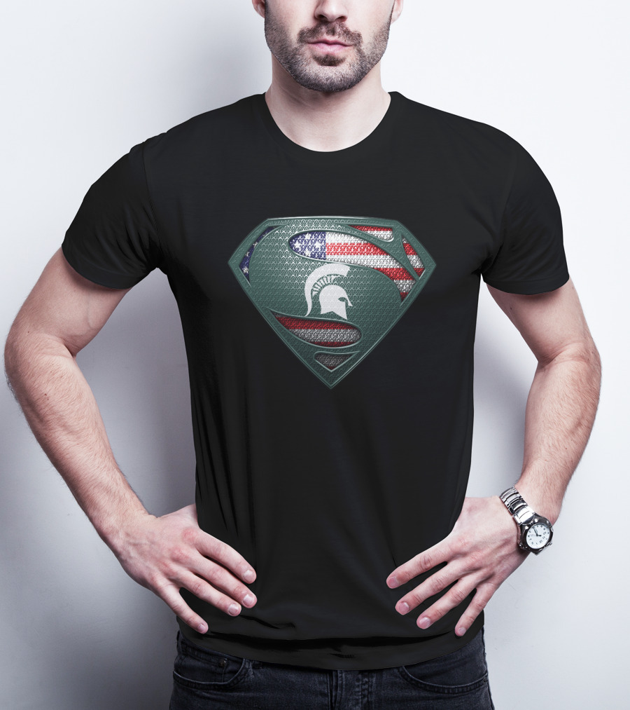 Michigan State Spartans Superman American Flag Crest T-Shirt