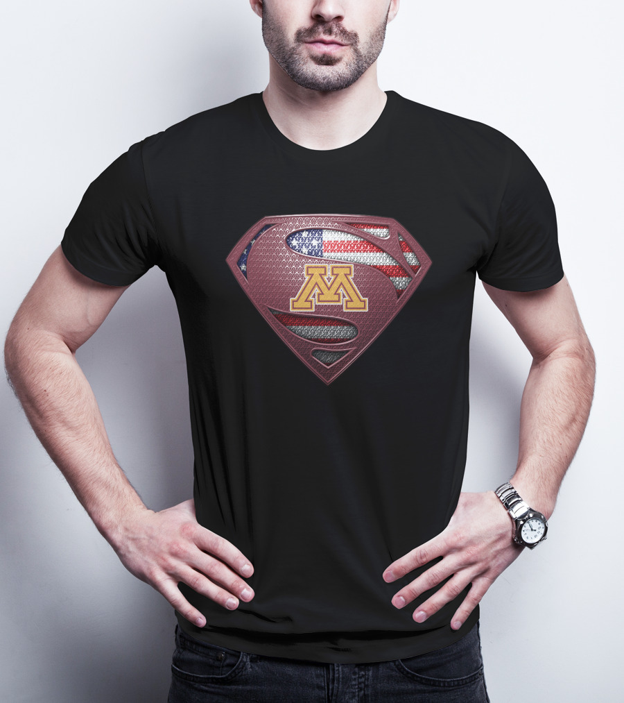 Minnesota Golden Gophers Superman Logo With American Flag T-Shirt