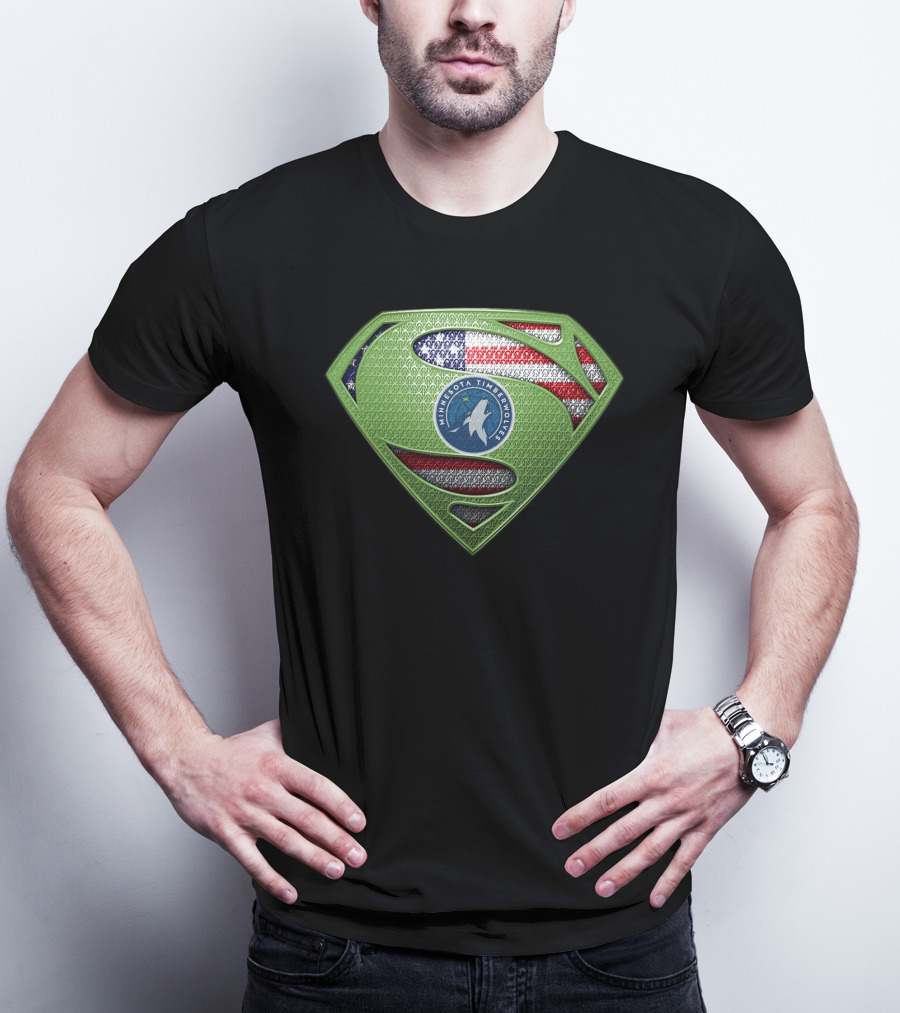 Minnesota Timberwolves Superman Logo With American Flag T-Shirt