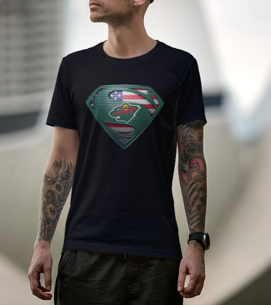 Minnesota Wild American Flag Superman T-Shirt