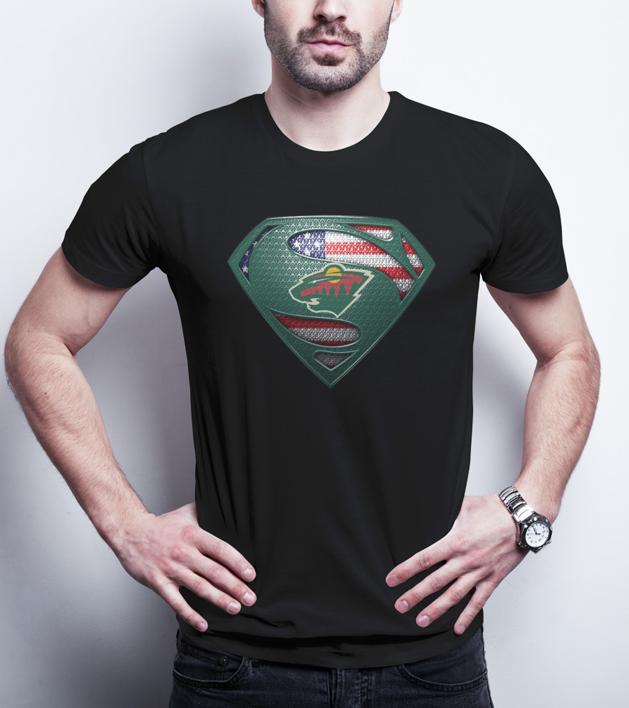 Minnesota Wild American Flag Superman T-Shirt